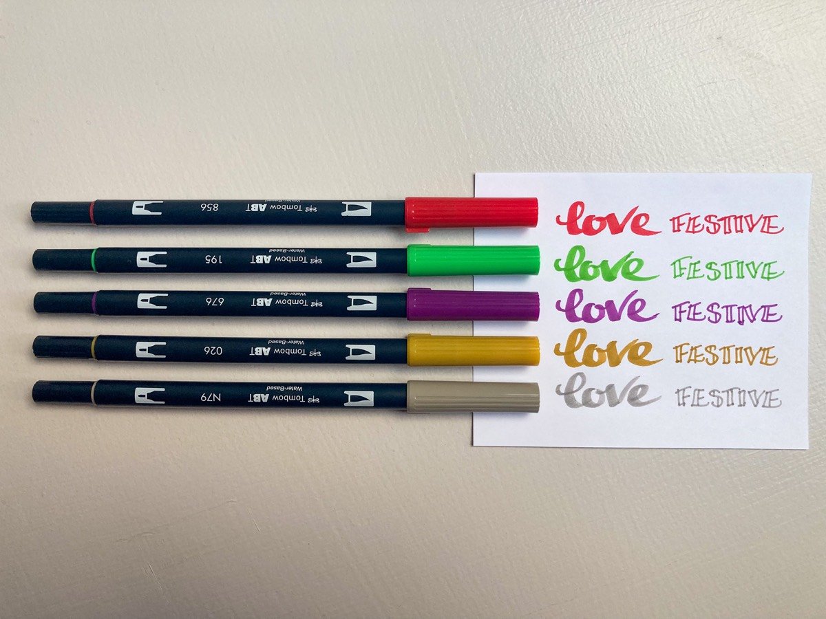 Tombow ABT Calligraphy Brush Pens Christmas Colours Bundle – pack of 5 ...